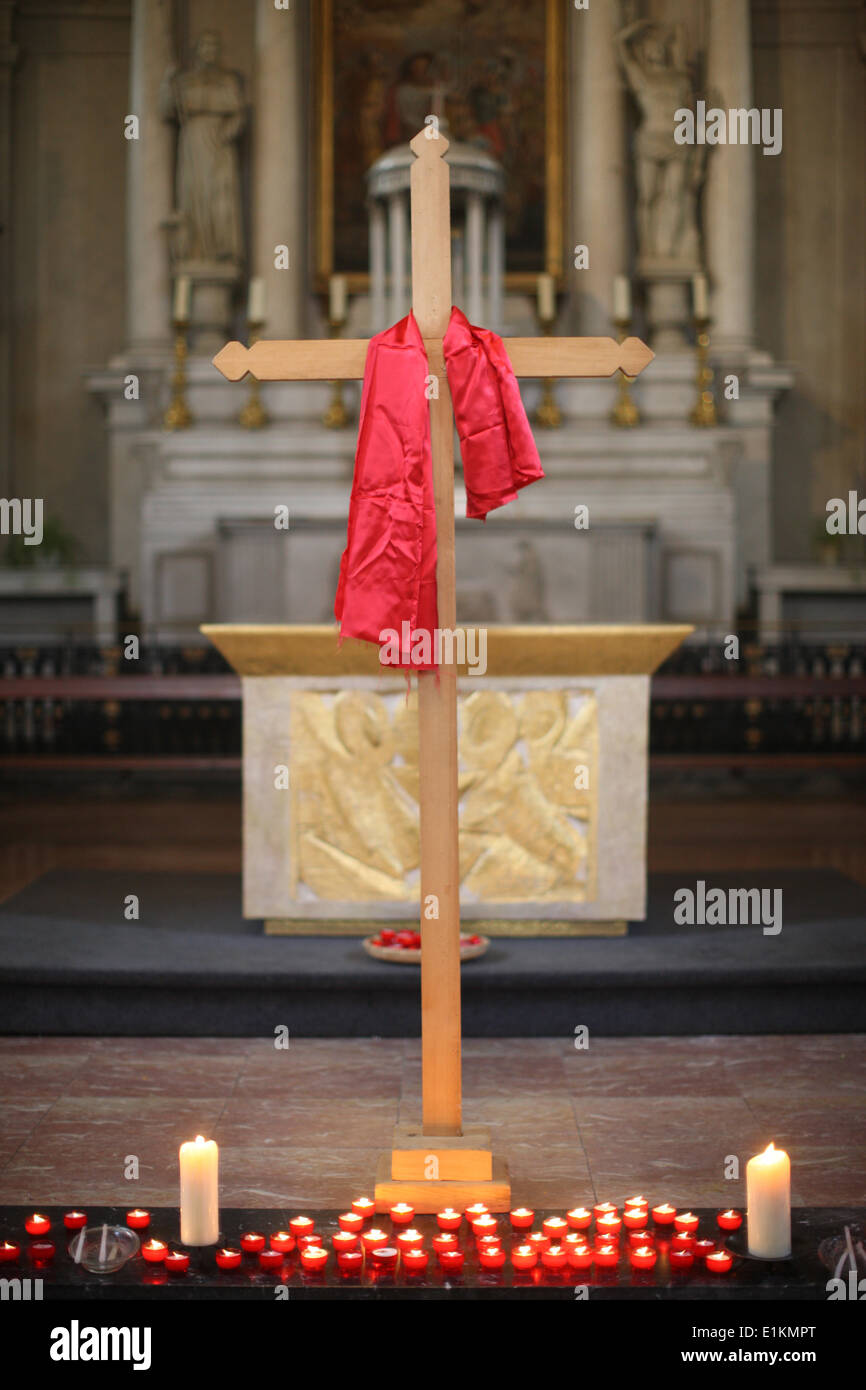 Red fabric on cross on Good Friday Stock Photo - Alamy