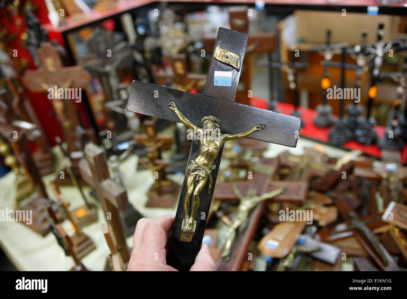 Religious objects sold at a flea market Stock Photo - Alamy