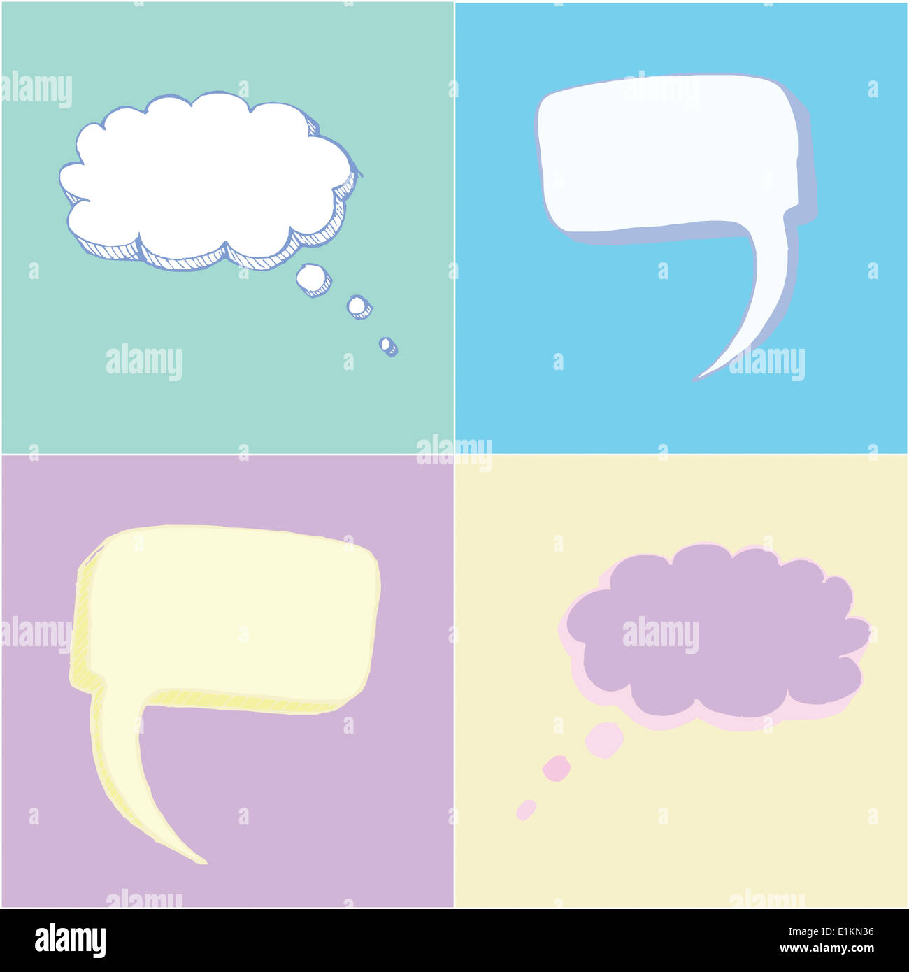 Thought balloons or bubbles in sketched vector style on pastel ...