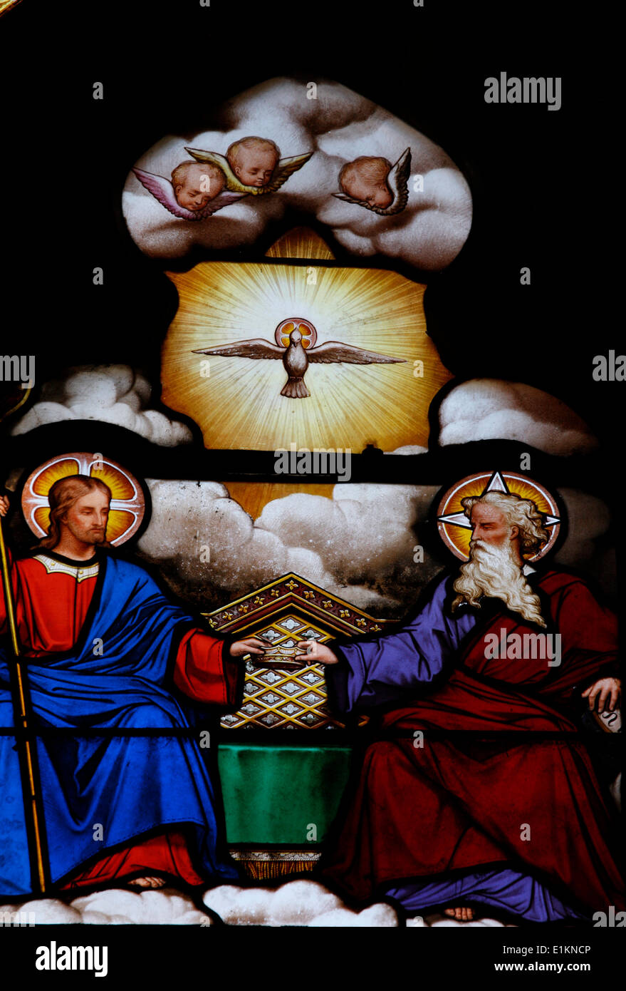 Stained glass in Saint-Louis cathedral : Holy Trinity Stock Photo - Alamy