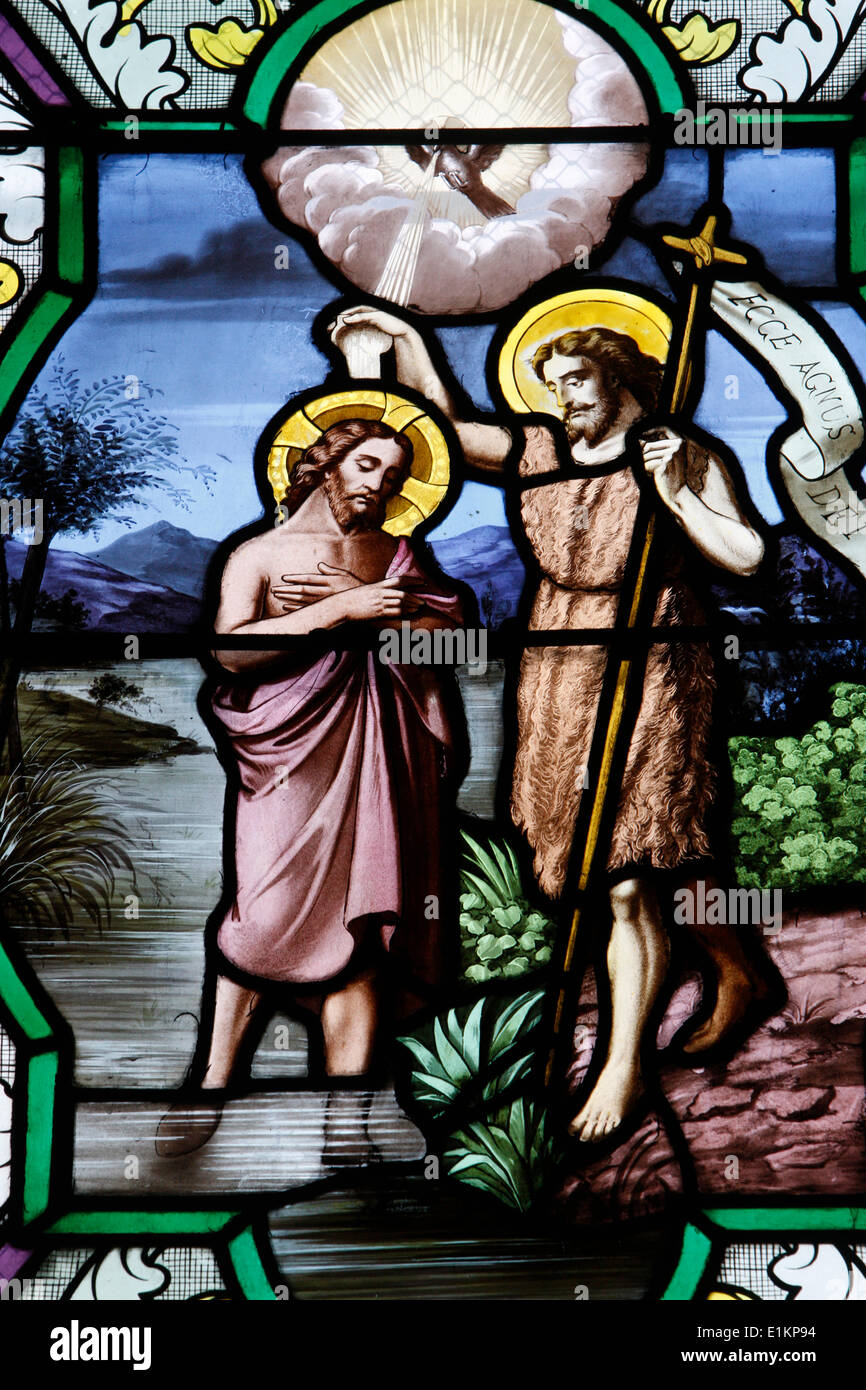 Stained glass: Jesus's baptism Stock Photo - Alamy
