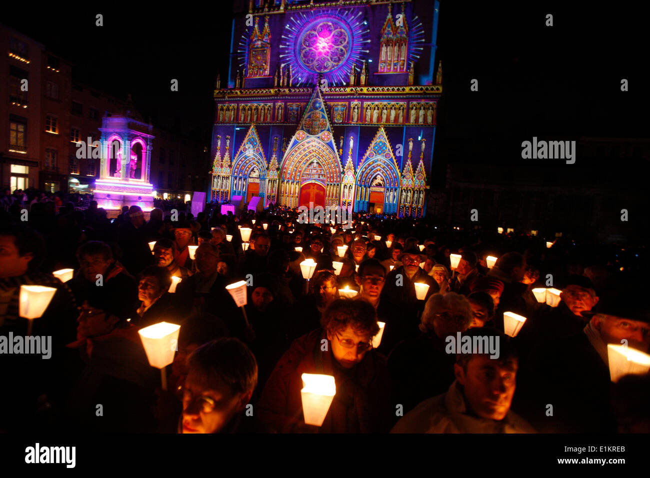 Lyon festival of light cathedral hi-res stock photography and images ...