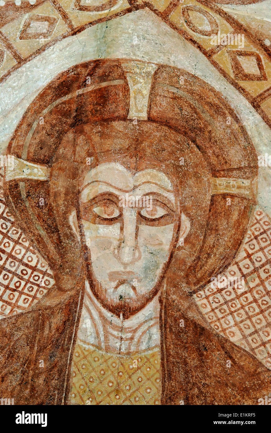 Gourdon Church fresco detail (12th c.) : Christ's face Visage du Christ ...