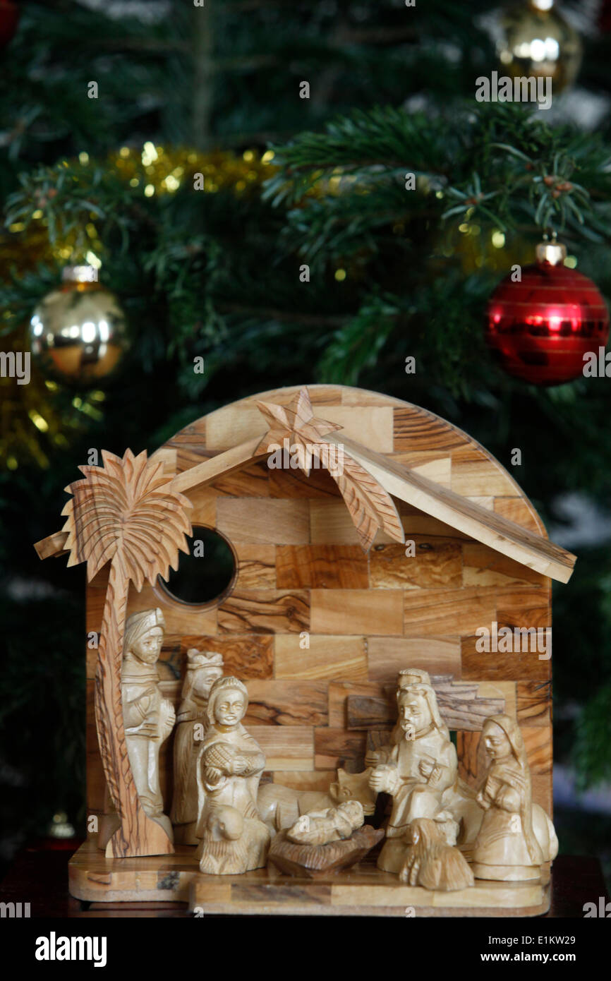 Olive tree Christmas crib made in Bethelehem Stock Photo - Alamy