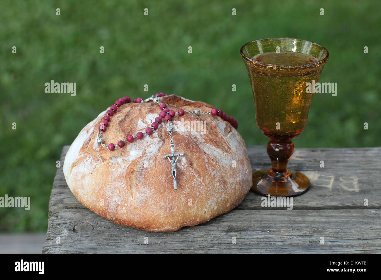 Rosary, bread and water during lent Stock Photo - Alamy