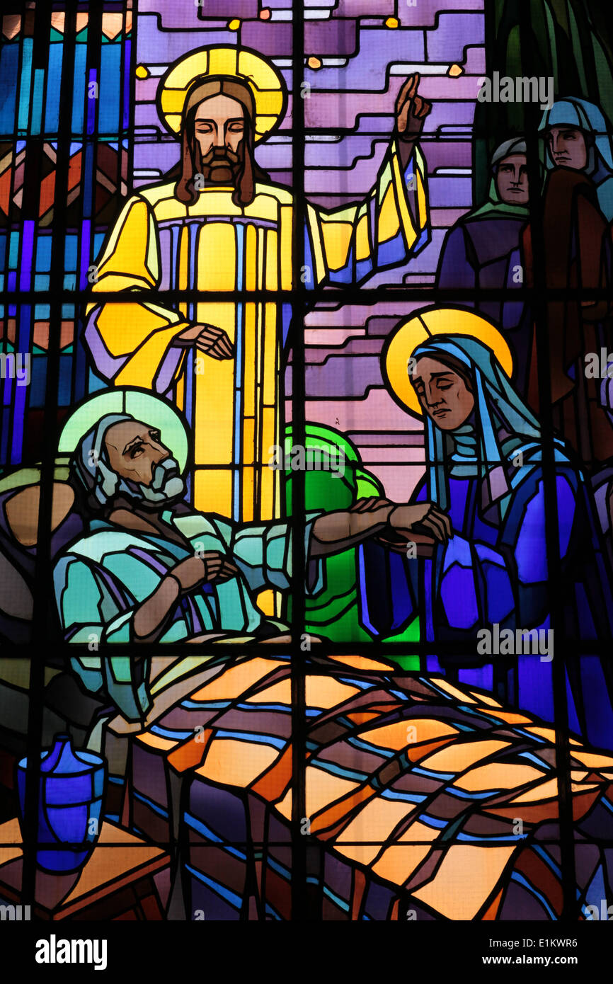 Saint-Joseph de Chedde church. Death of Joseph stained glass by Raphael ...