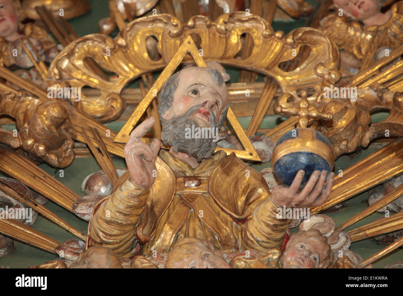 Our Lady of Assumption church. Baroque reredos. God Stock Photo - Alamy