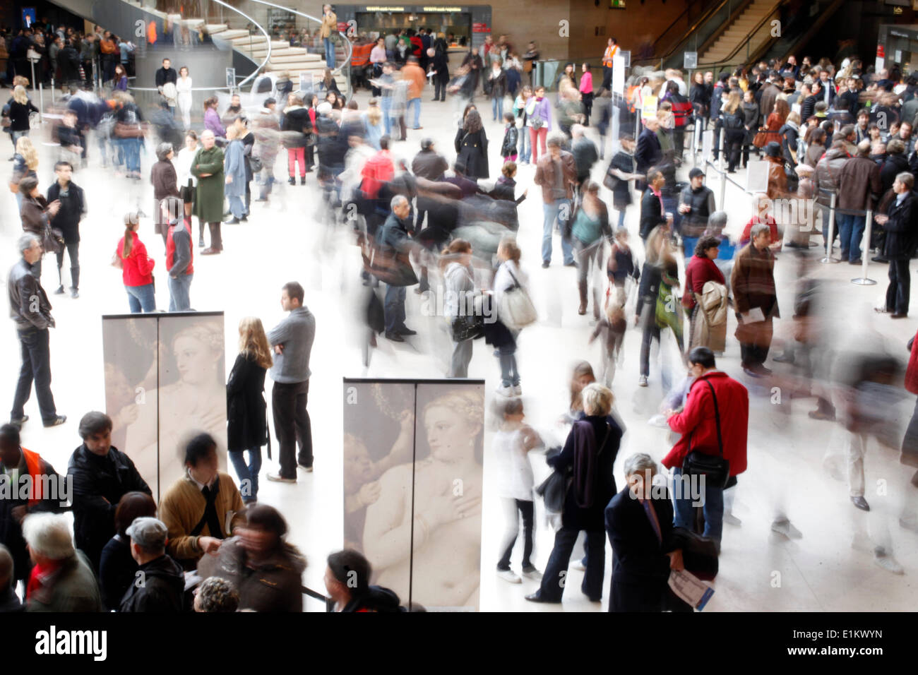 Crowd in the Louvre museum entrance hall, Paris Stock Photo - Alamy