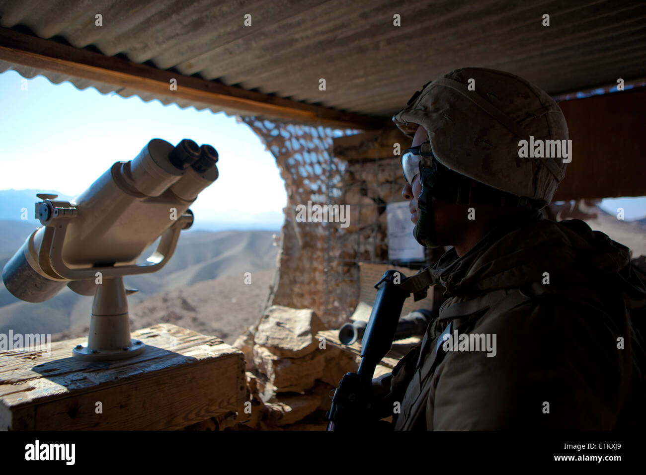 Mans guard post at observation post in helmand province hi-res stock ...
