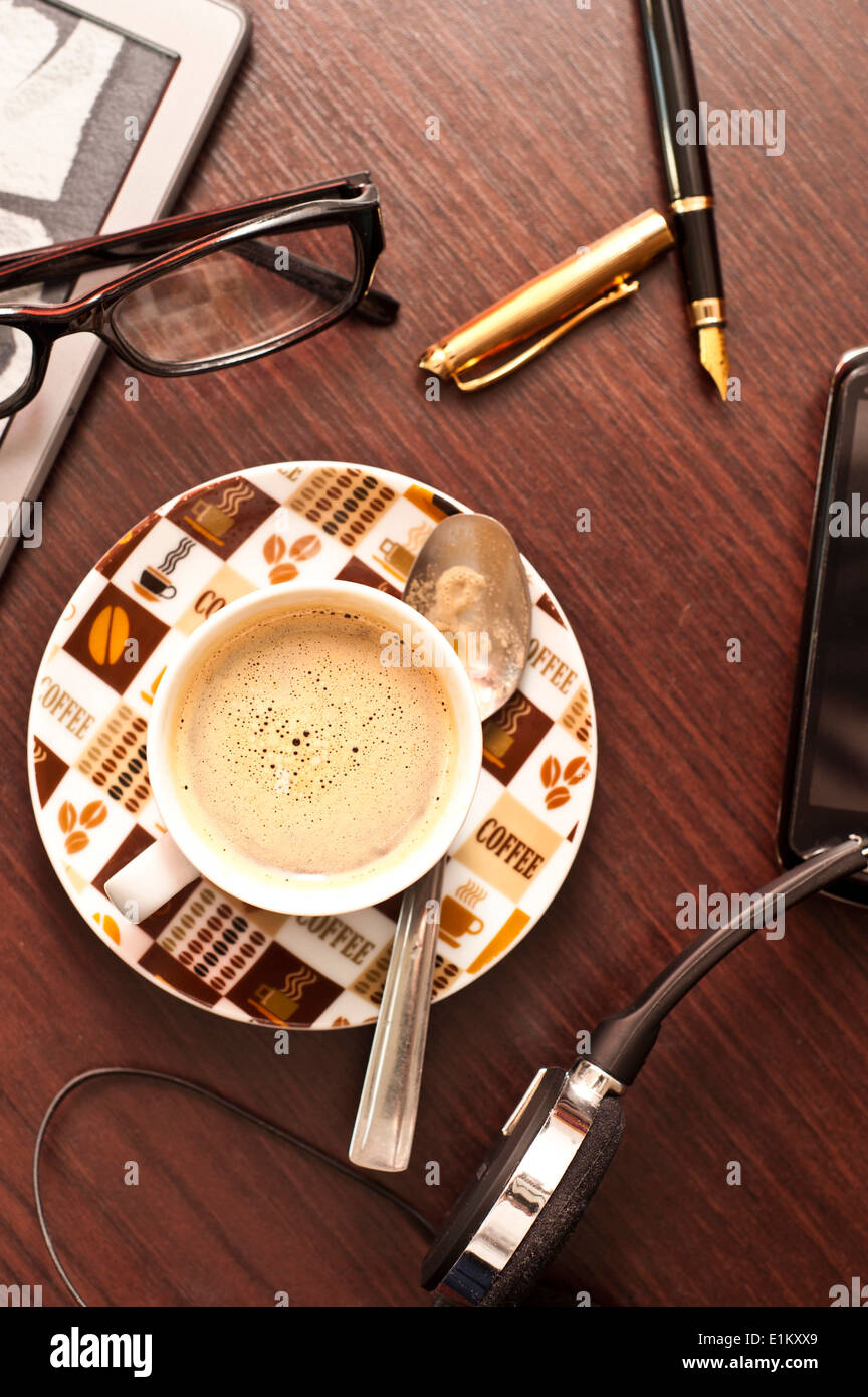 espresso coffee with object around it Stock Photo - Alamy