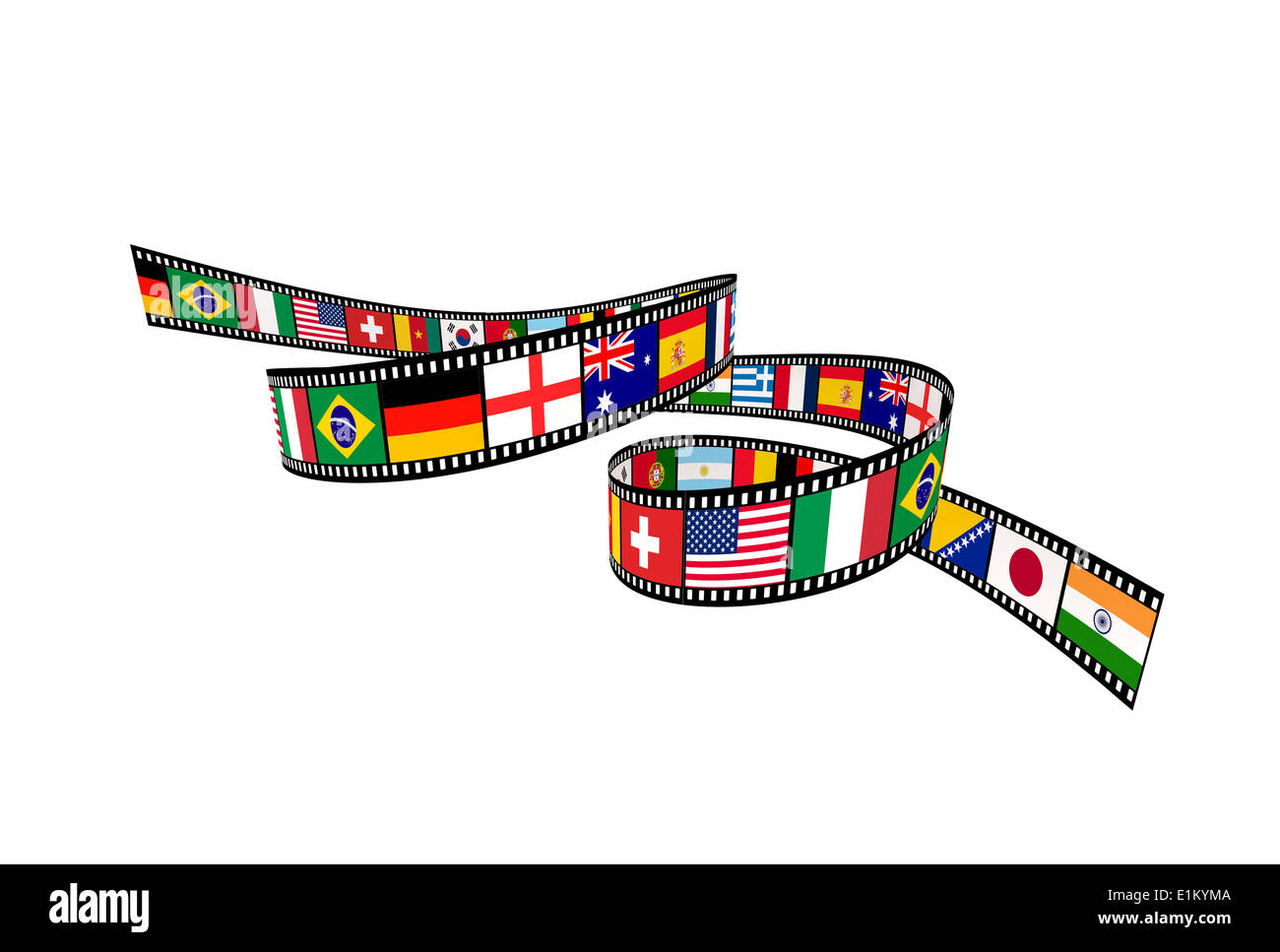 3d image of film strip with different flag Stock Photo - Alamy