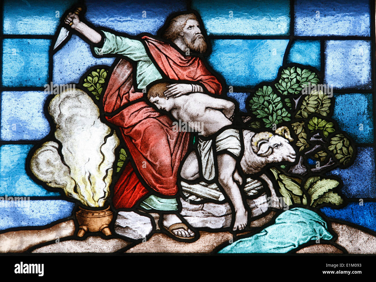 Stained glass : Isaac's sacrifice Stock Photo - Alamy
