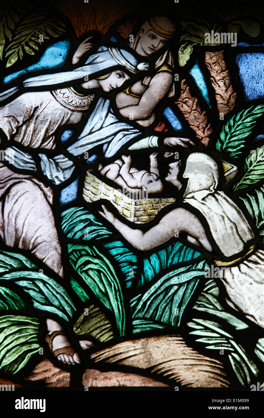 Stained glass : Moses rescued by Pharoah's daughter Stock Photo - Alamy