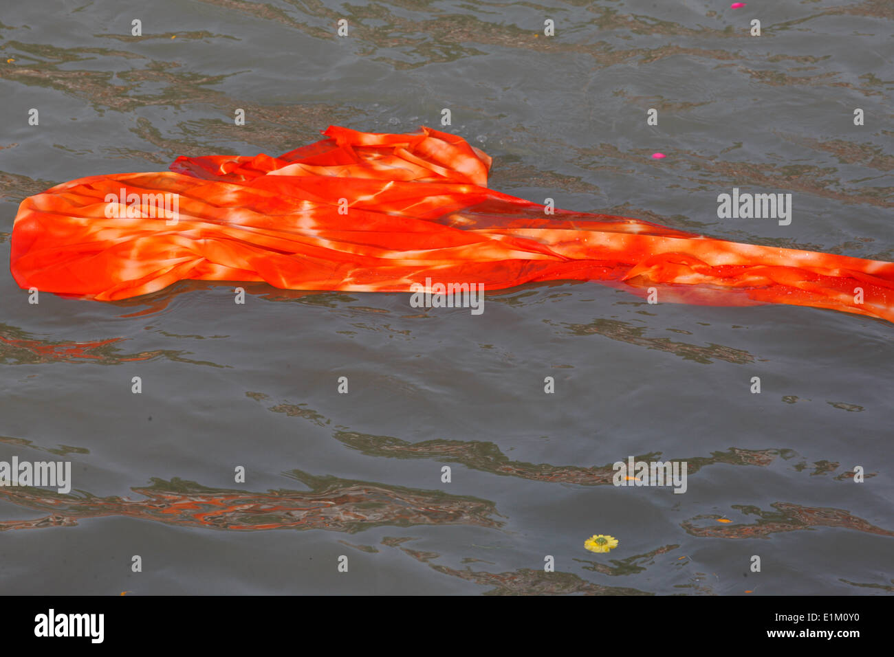 Cloth floating on the river Ganges on the occasion of Lord Rama's day ...