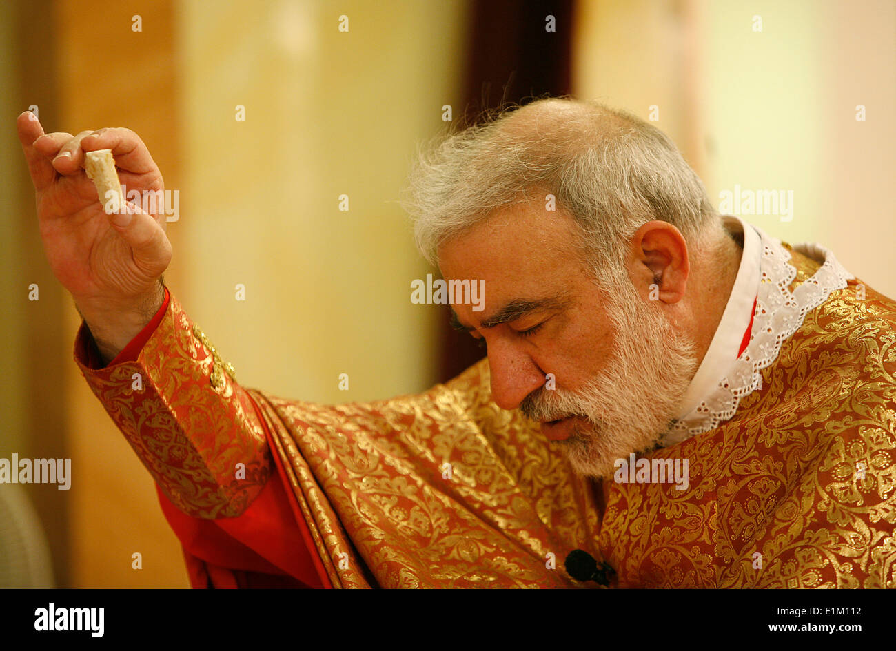 Melkite priest Emile Shoufani celebrating mass in Nazareth Stock Photo ...