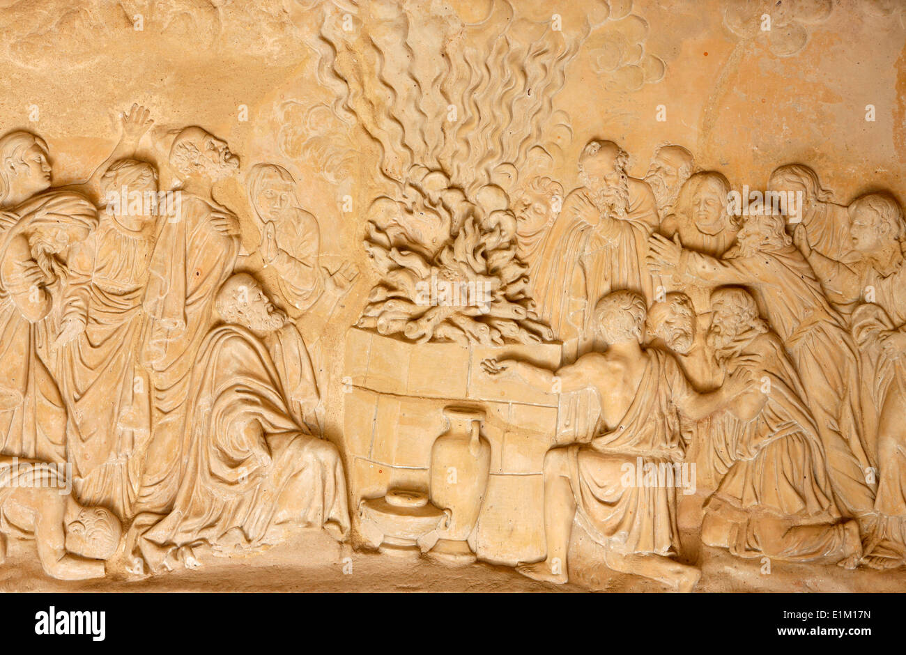 Sculpture depicting the priests of Baal at El Muhraqa Stock Photo - Alamy
