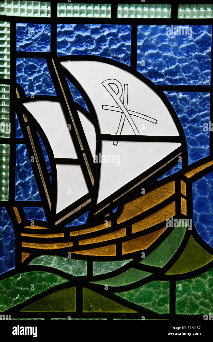 Stained glass in Beit Jala catholic seminary church Stock Photo - Alamy