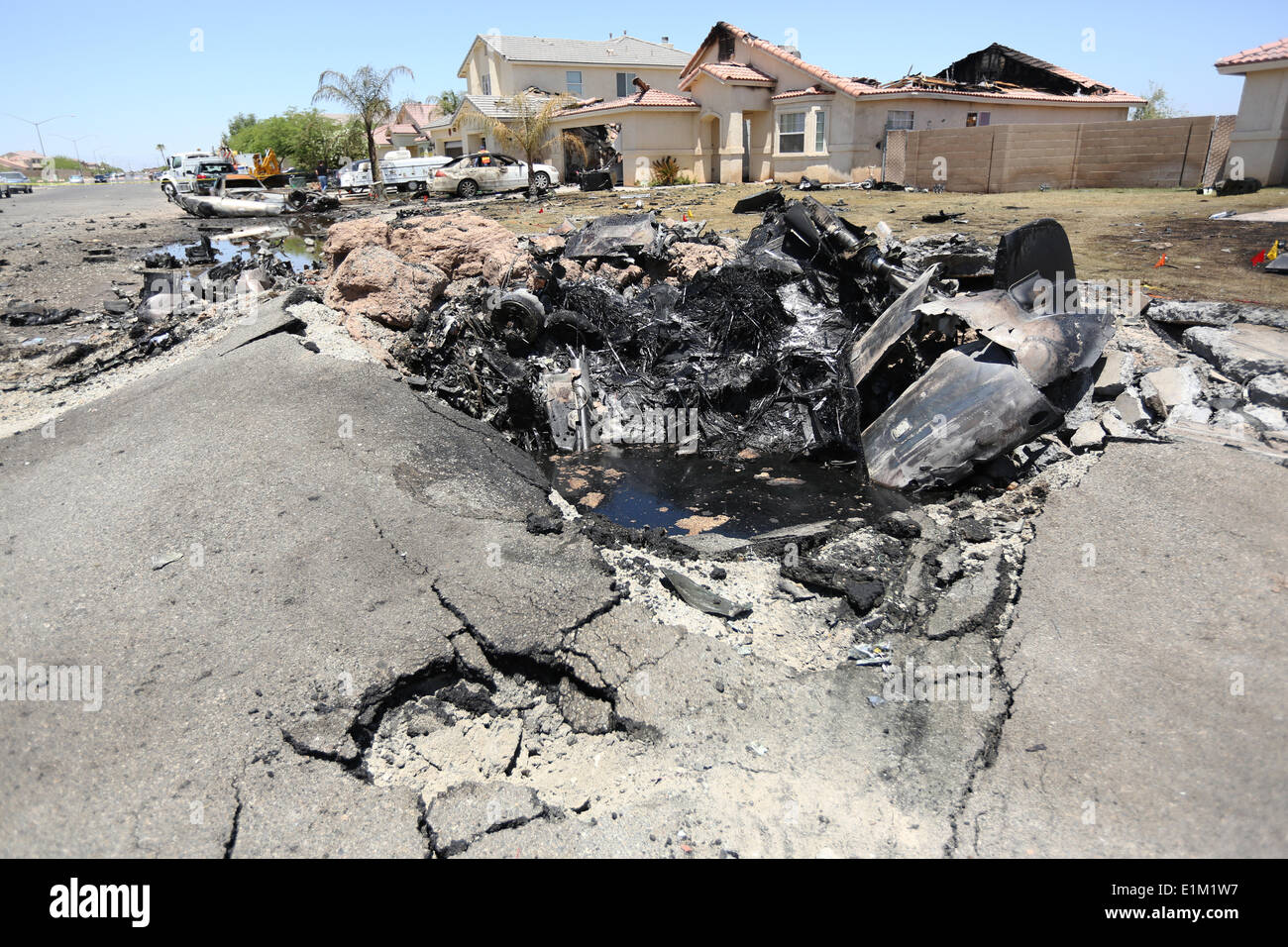 Remains of a US Marine Corps AV-8B Harrier fighter aircraft that ...