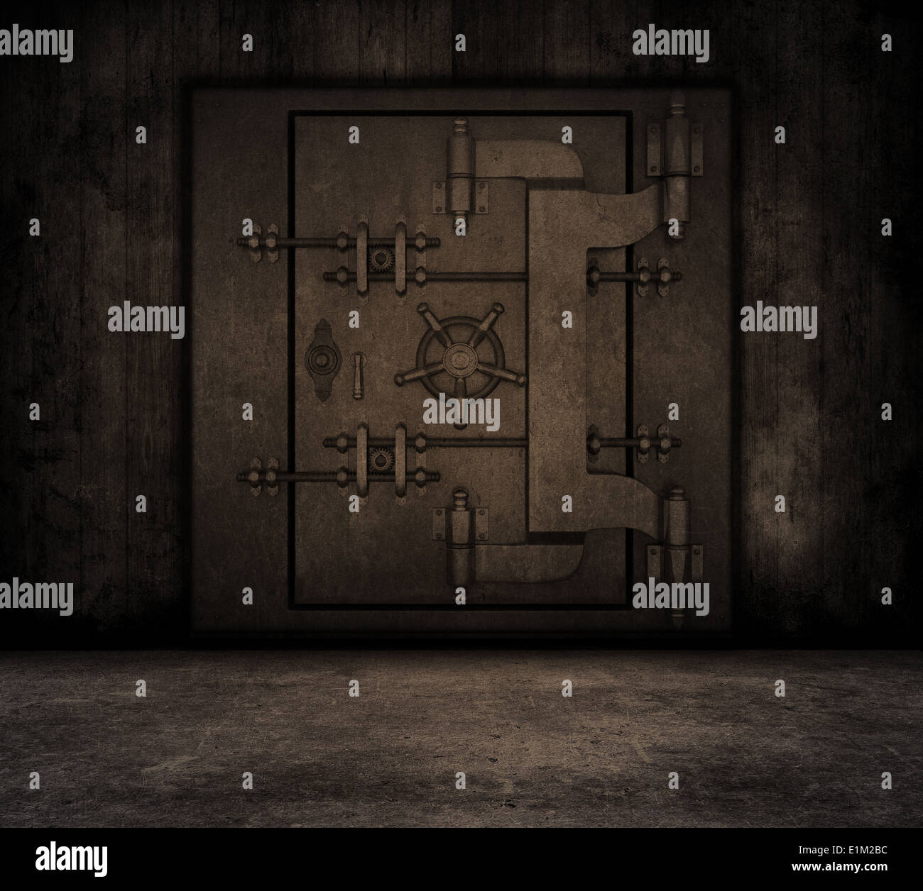 Grunge style image of a room interior with bank vault Stock Photo - Alamy