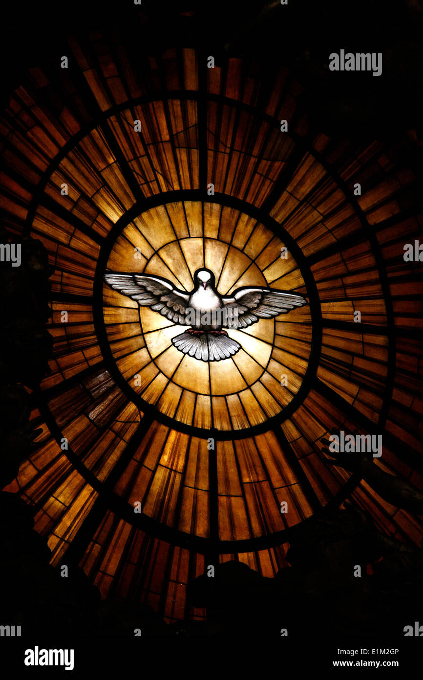 Stained glass window in St Peter's basilica : Holy spirit dove symbol ...