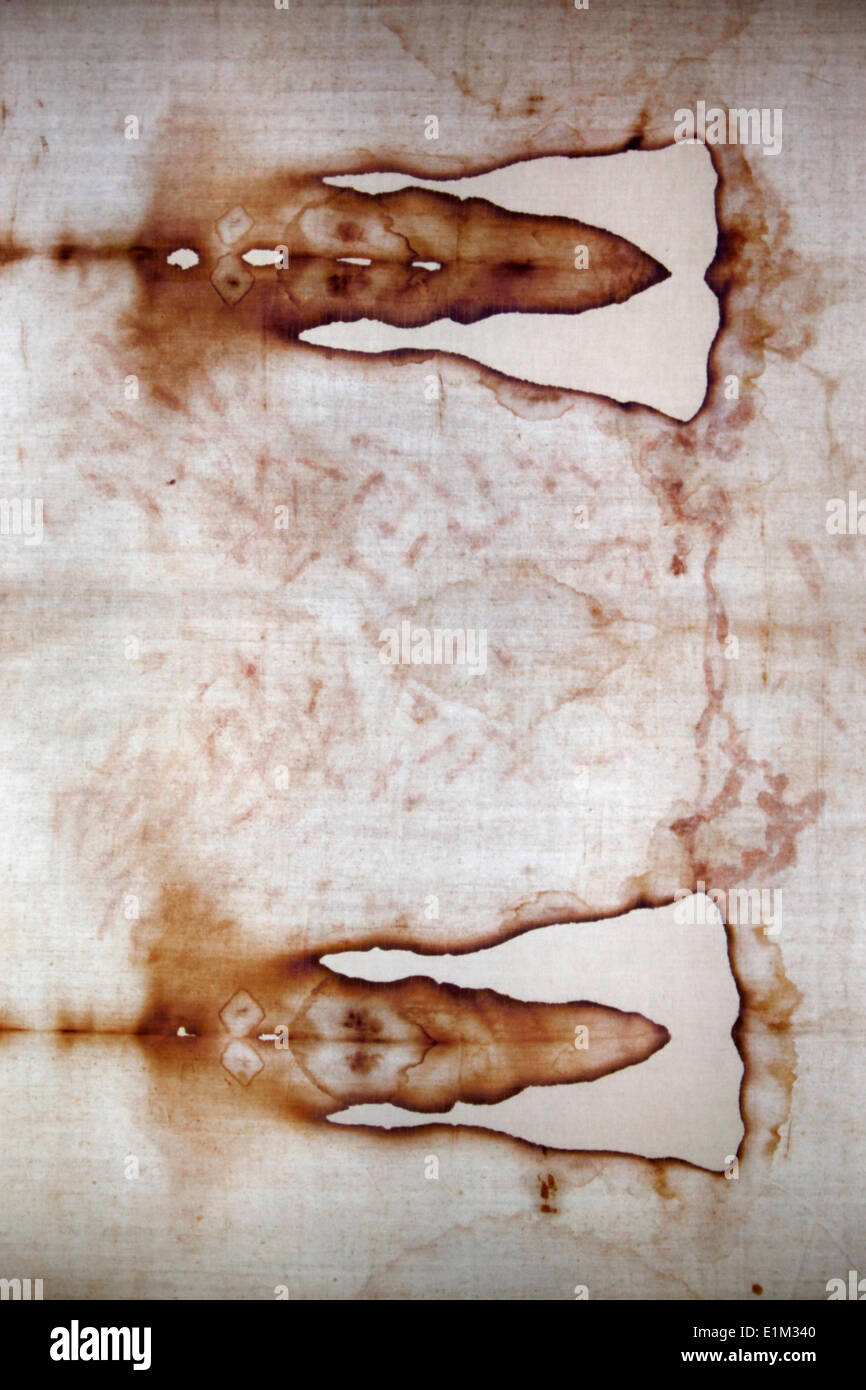 Detail of Shroud of Turin in Basilica di Maria Ausiliatrice Stock Photo ...