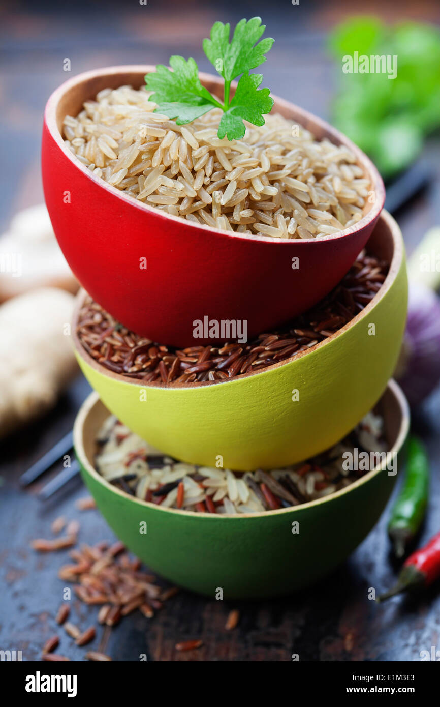 Three bowls different types rice hi-res stock photography and images ...