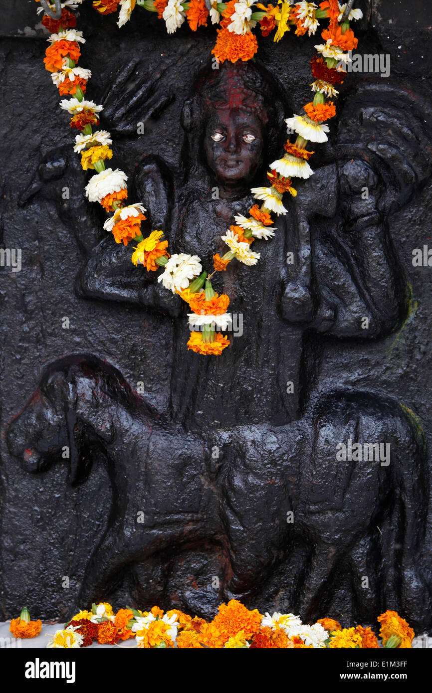 Garlanded sculpture : Yudisthira with Dharma, his father, as a god ...