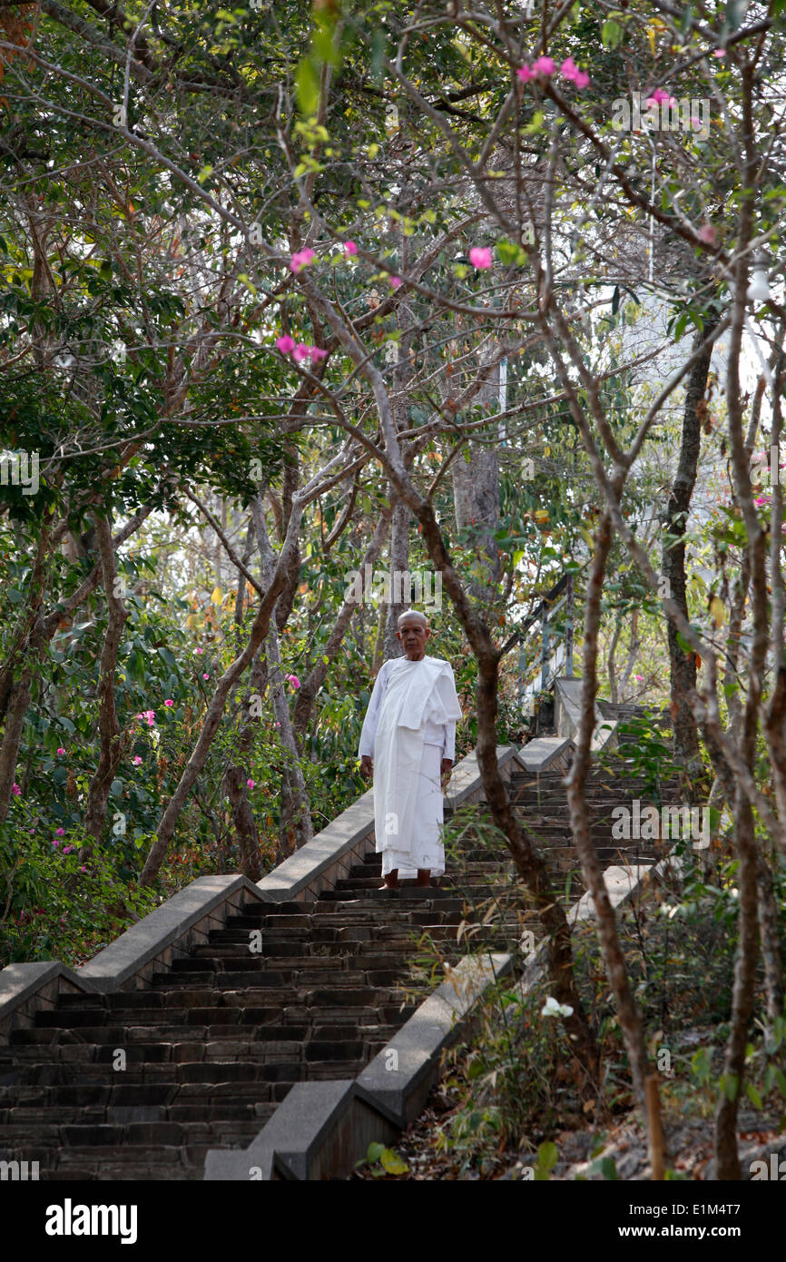 Nun walking down a temple staircase Stock Photo - Alamy