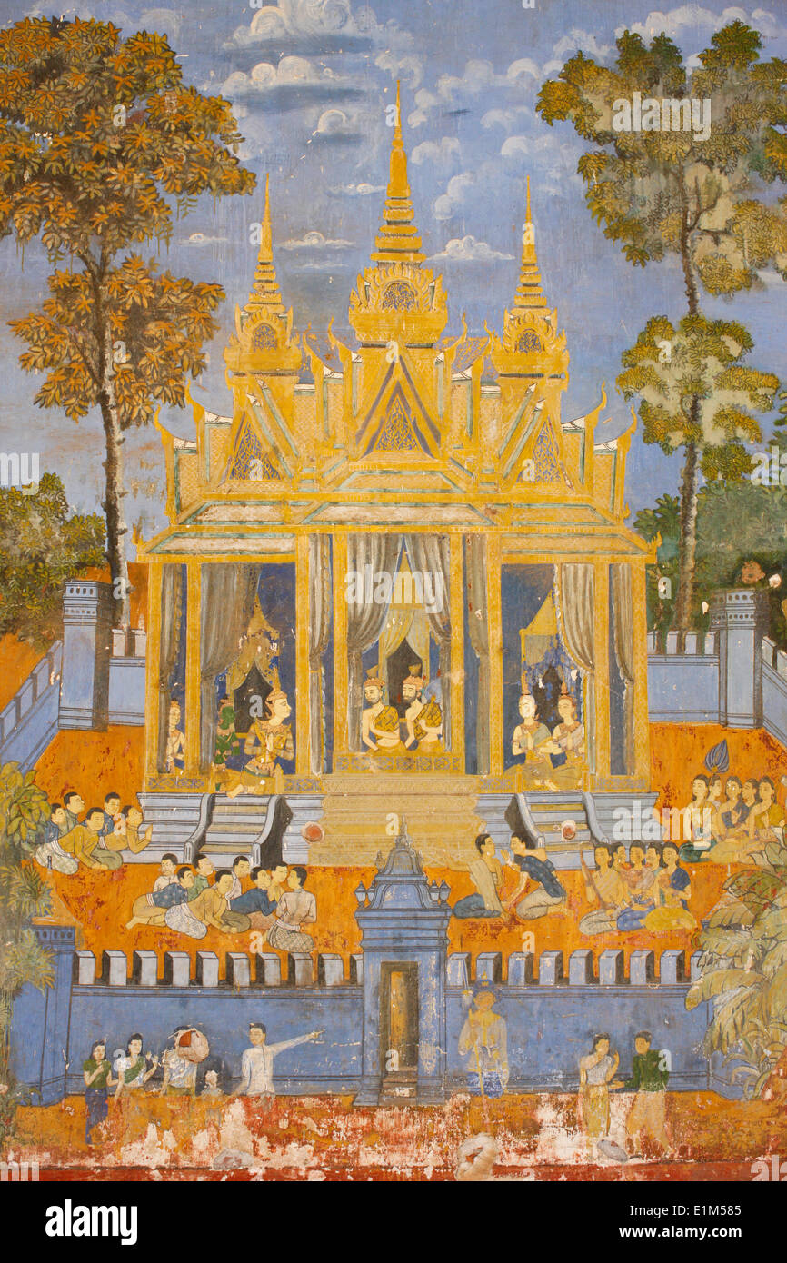 Sylver Pagoda. This mural depicts scenes from the Reamker which is the ...
