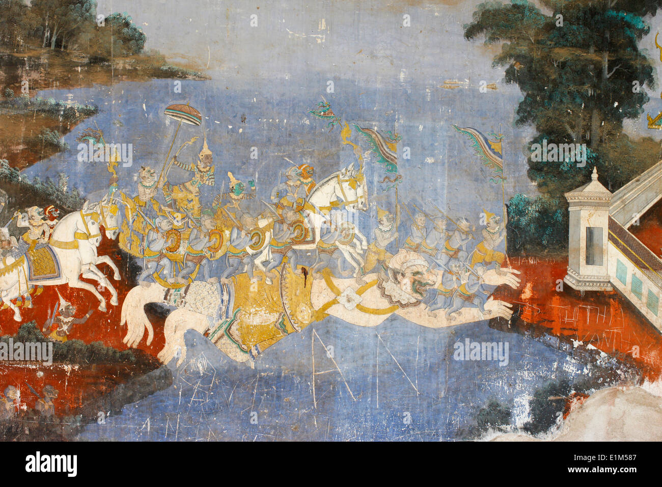 Sylver Pagoda. This mural depicts scenes from the Reamker which is the ...