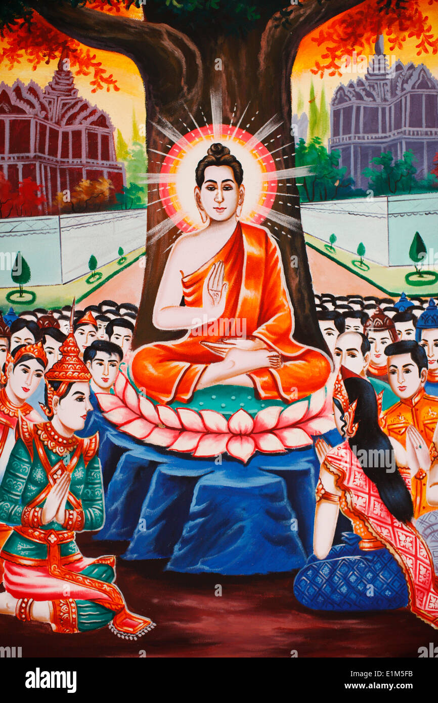 Life of the Buddha. Teaching the people each evening Stock Photo - Alamy