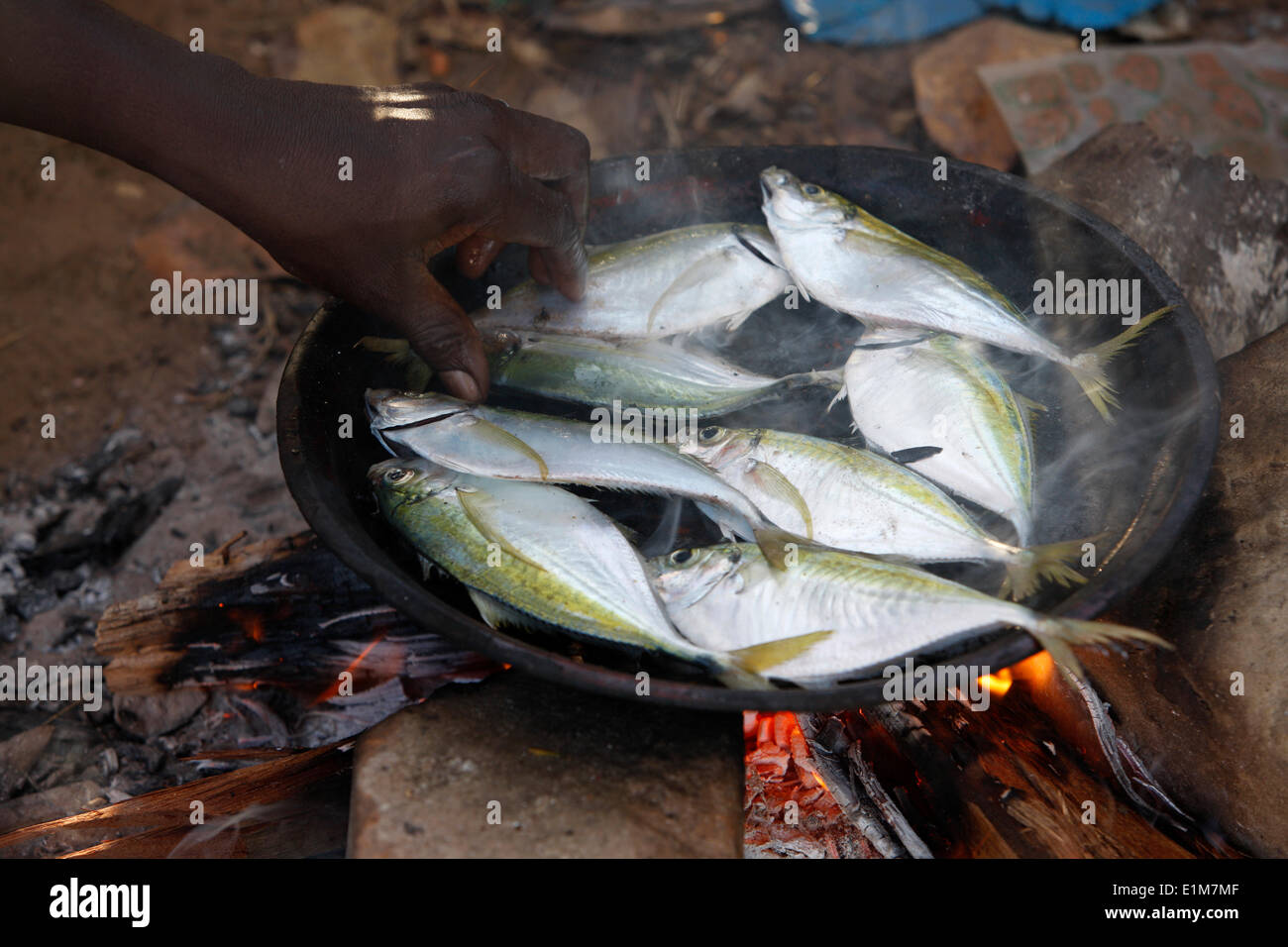 Man cooking fish Stock Photo - Alamy