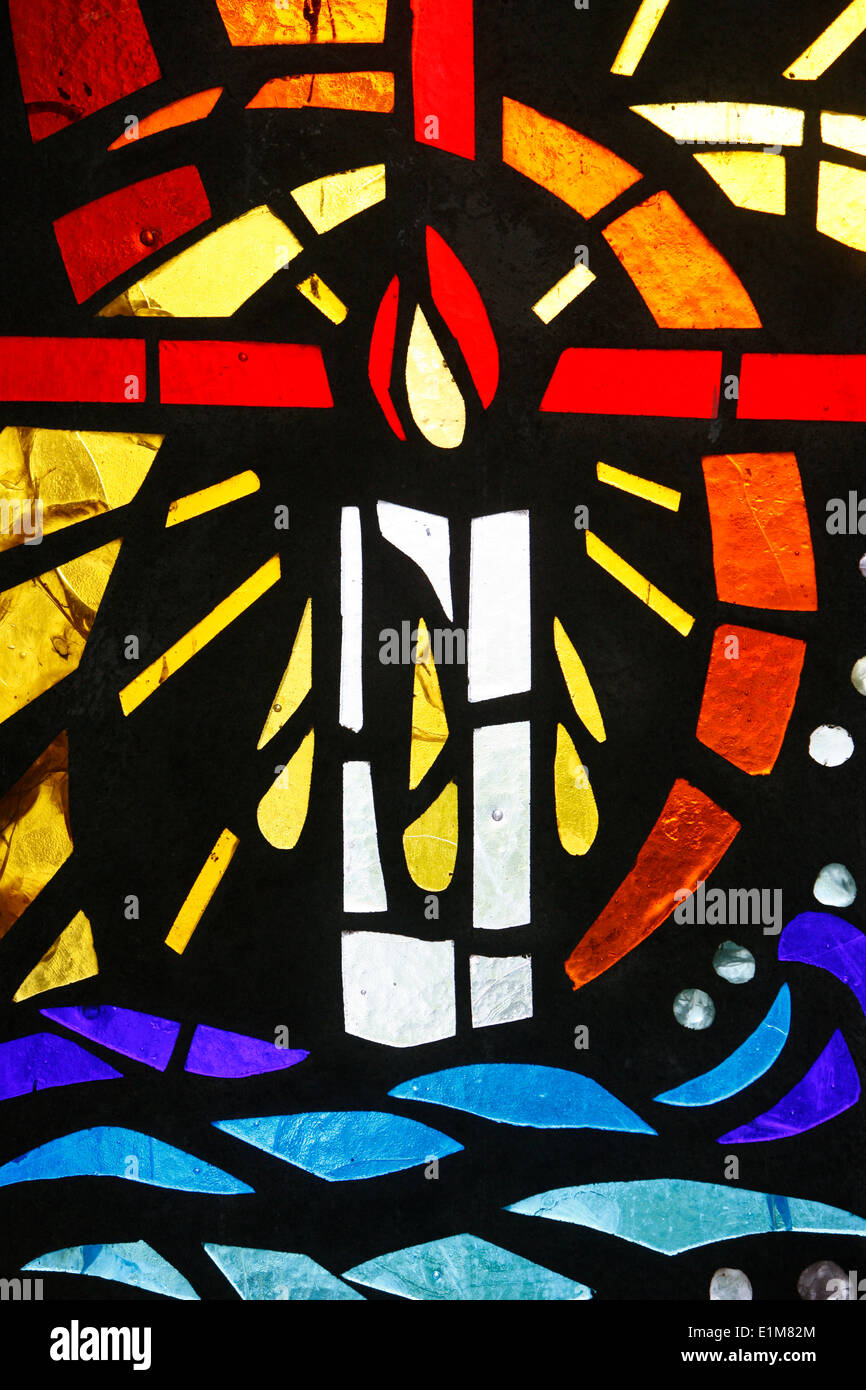 Candle depicted on stained glass Stock Photo - Alamy