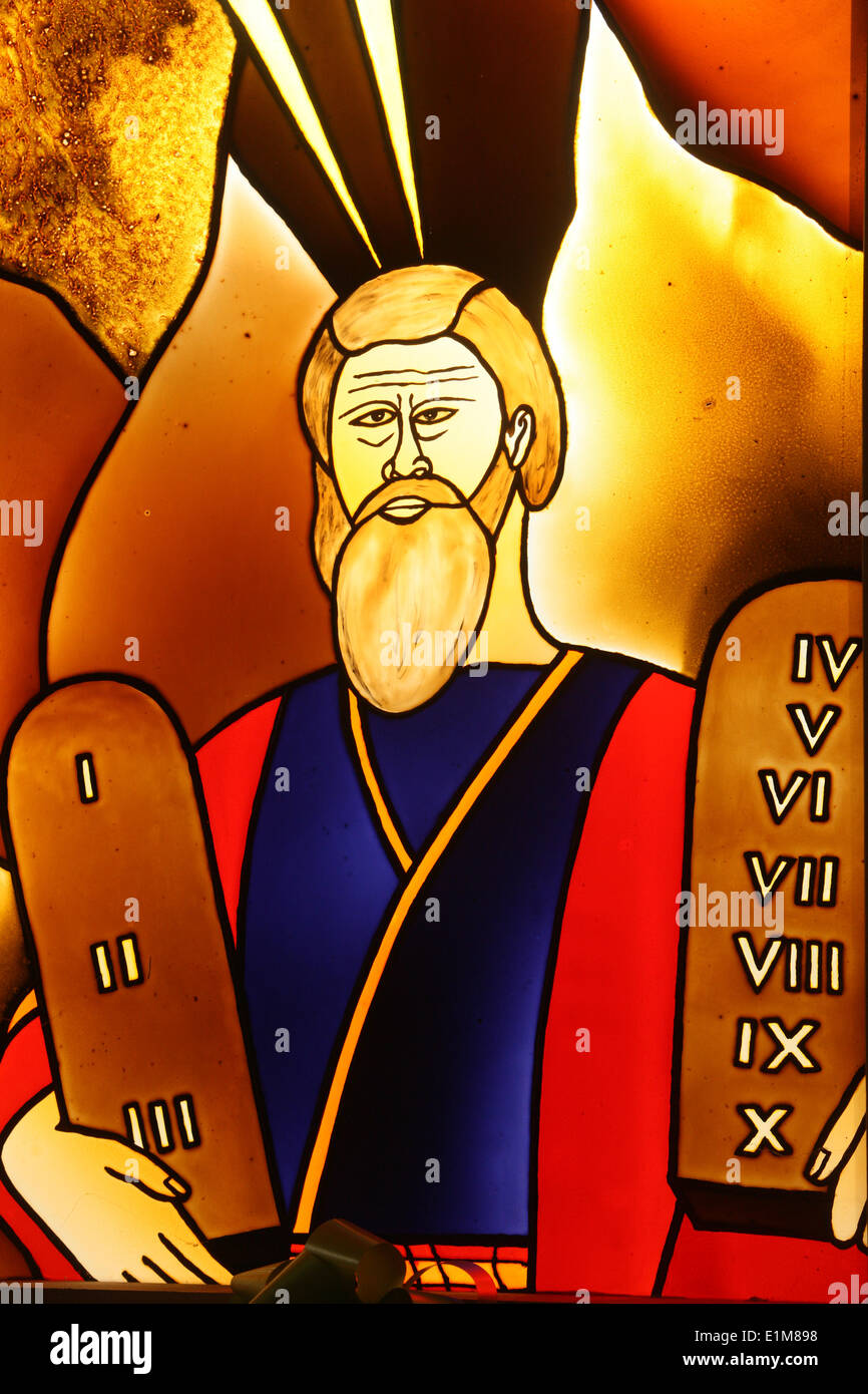 Stained glass : Moses Stock Photo - Alamy