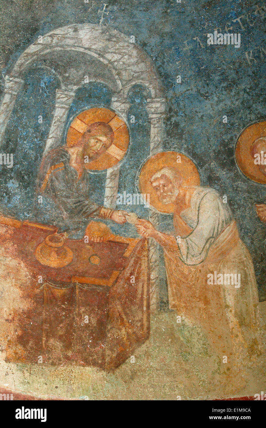 Saint Nicholas church fresco : Jesus with apostle Stock Photo - Alamy