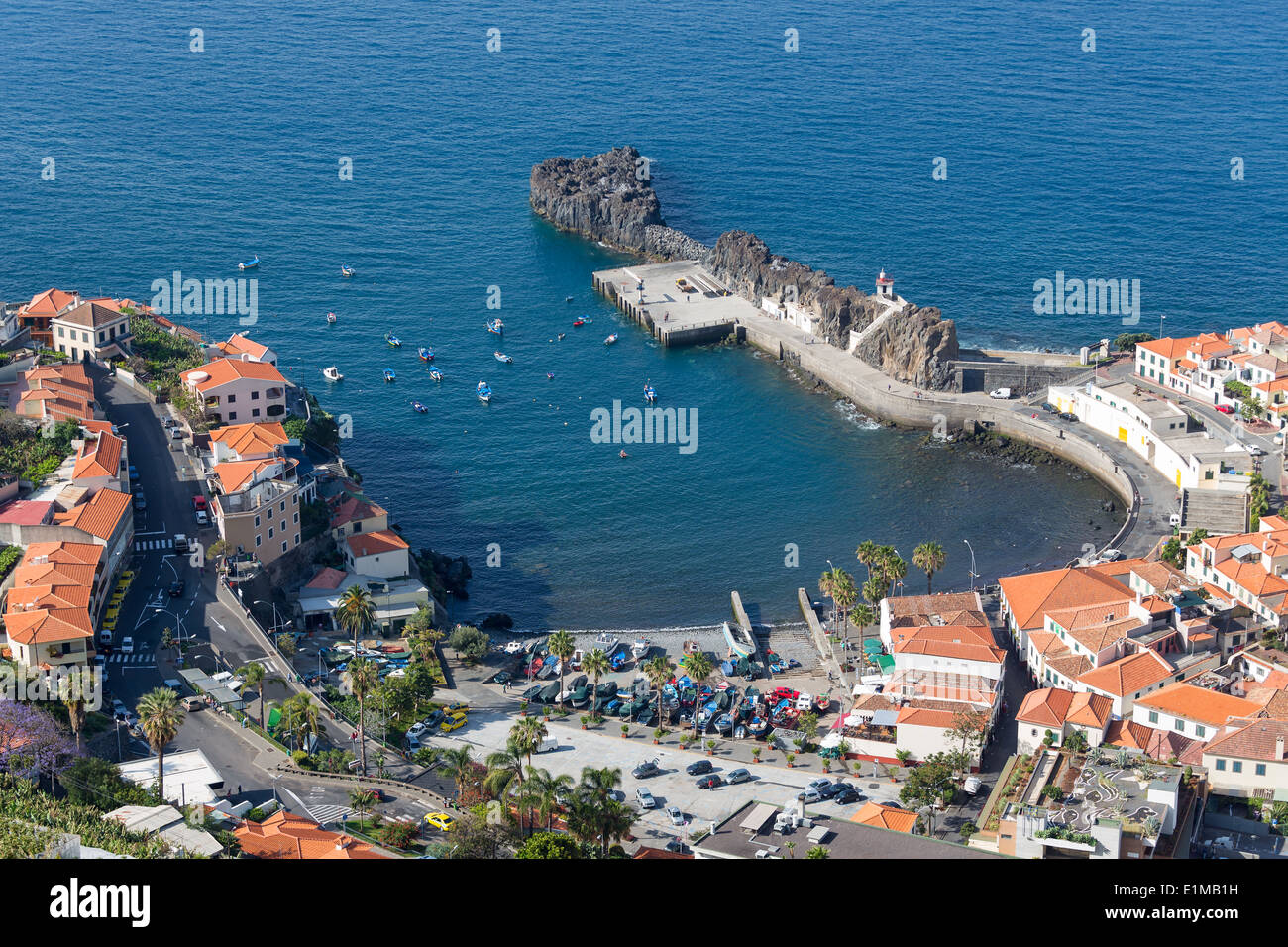 Aerial view harbor of Camara do Lobos at Madeira, Portugal Stock Photo ...