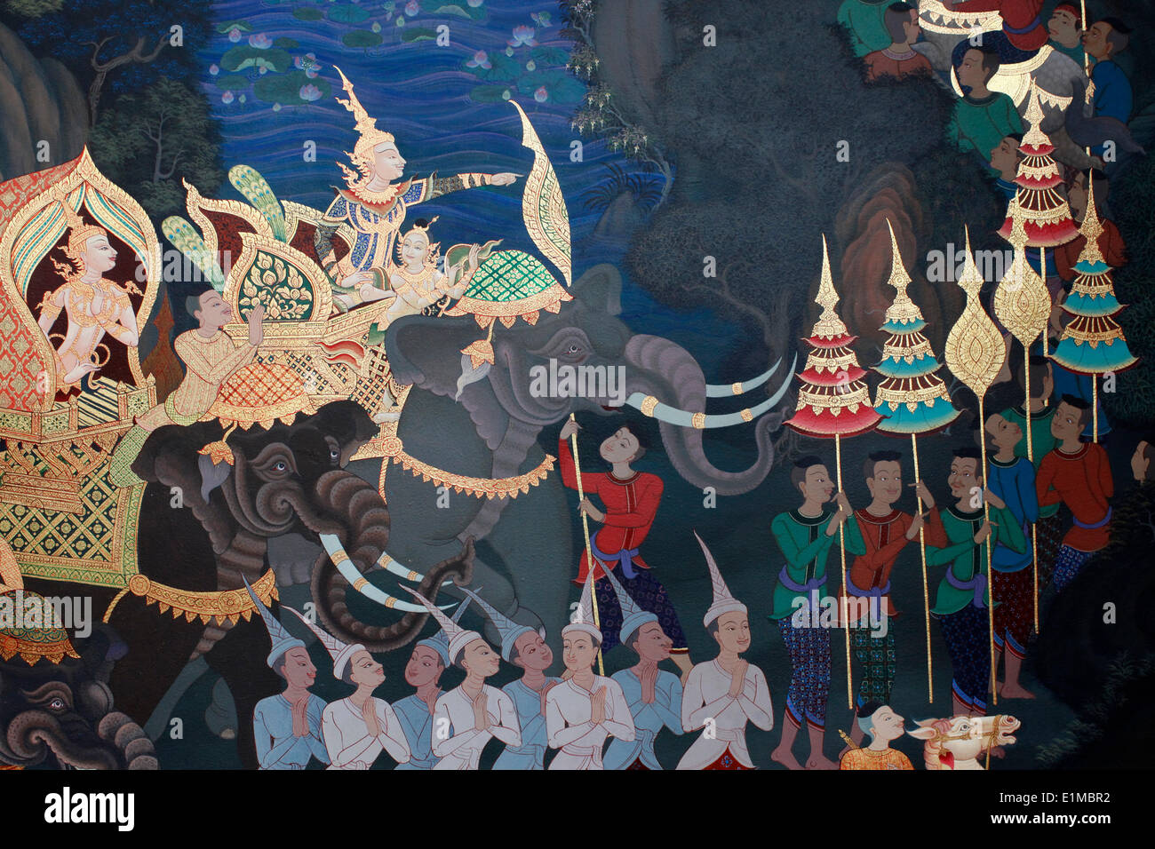 Detail of a mural painting in the Uposatha (shrine hall) of ...