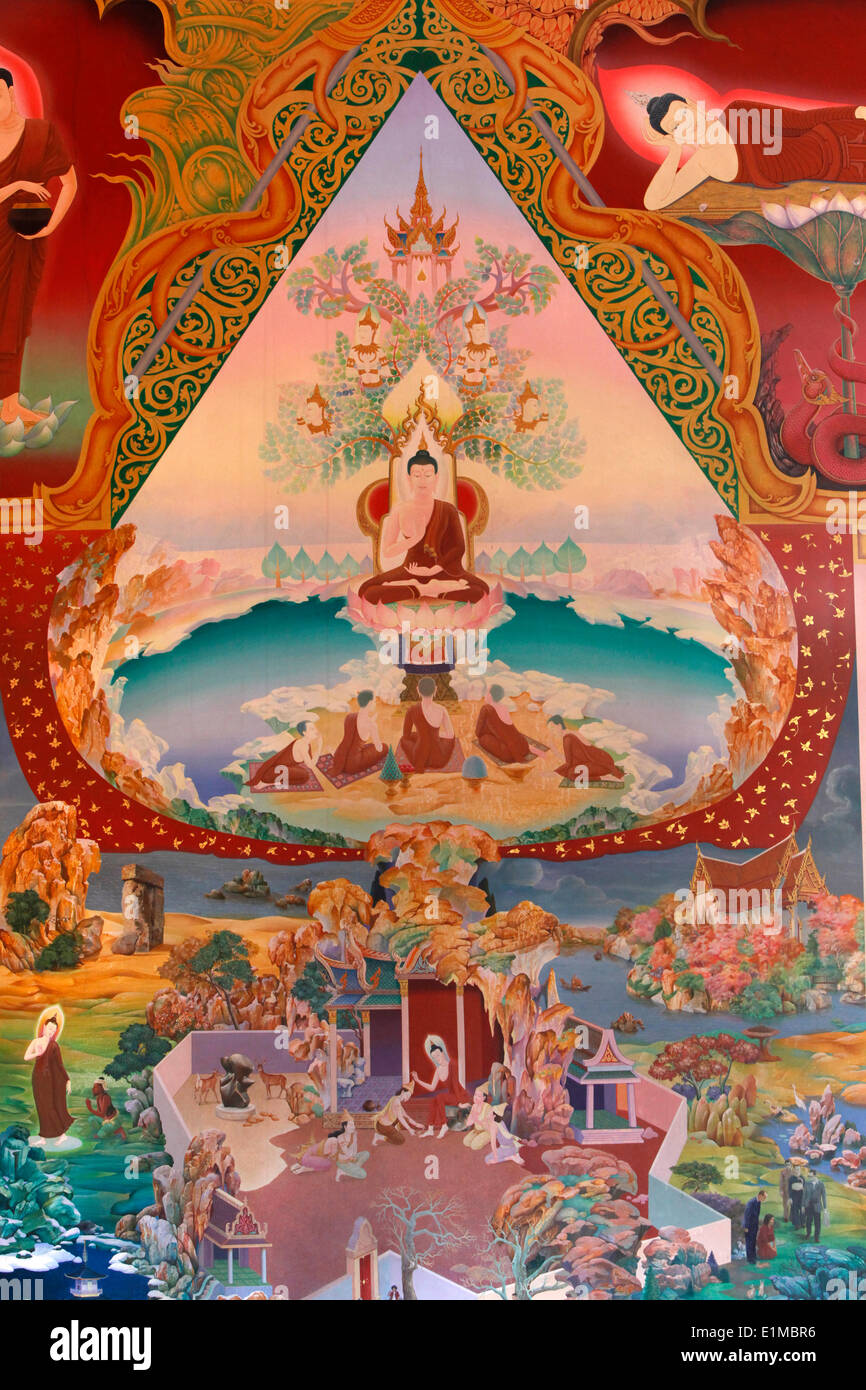 Detail of a mural painting in the Uposatha (shrine hall) of ...