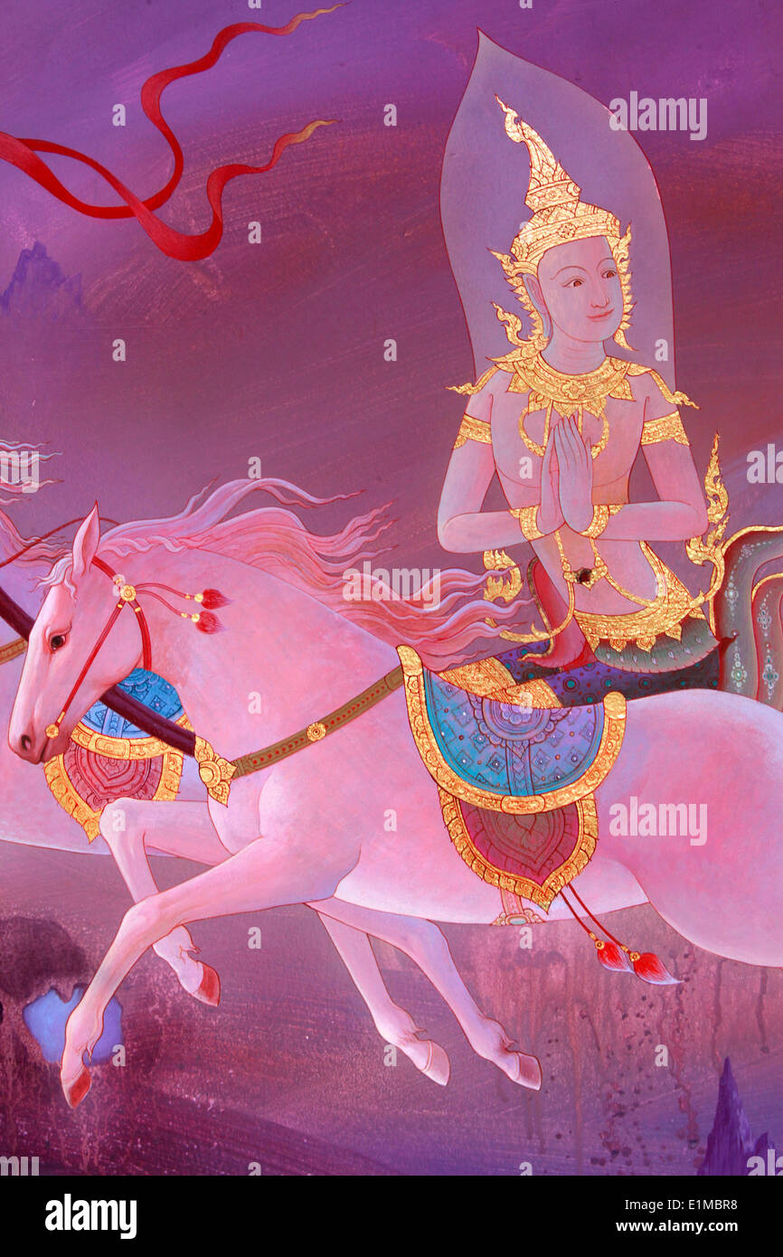 Detail of a mural painting in the Uposatha (shrine hall) of ...