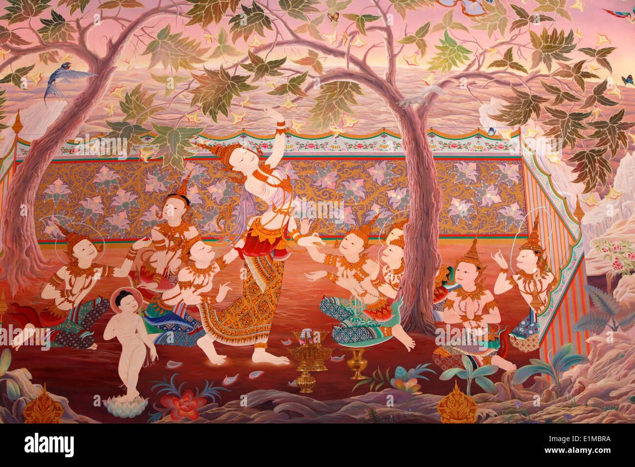 Detail of a mural painting in the Uposatha (shrine hall) of ...