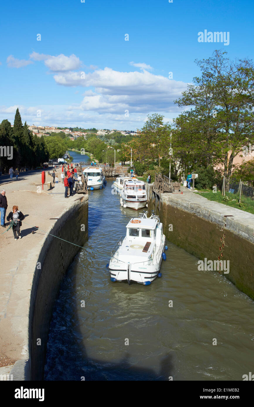 France, Herault department, Beziers, 7 lock of Fonserannes, Canal du ...