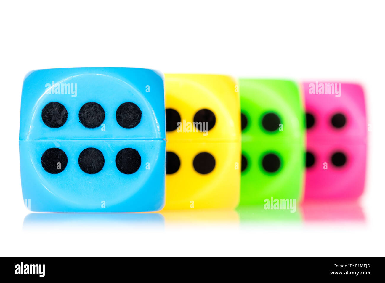 Colorful dice aligned, isolated on white background Stock Photo - Alamy