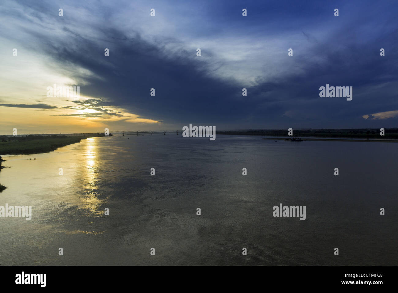June 6, 2014 - Ayeyarwady Region, Myanmar - Sunrise on the Irrawaddy ...