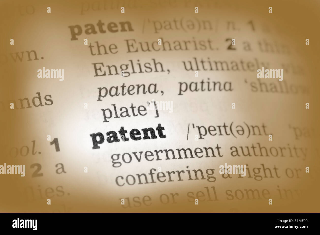 Patent Dictionary Definition single word with soft focus Stock Photo ...