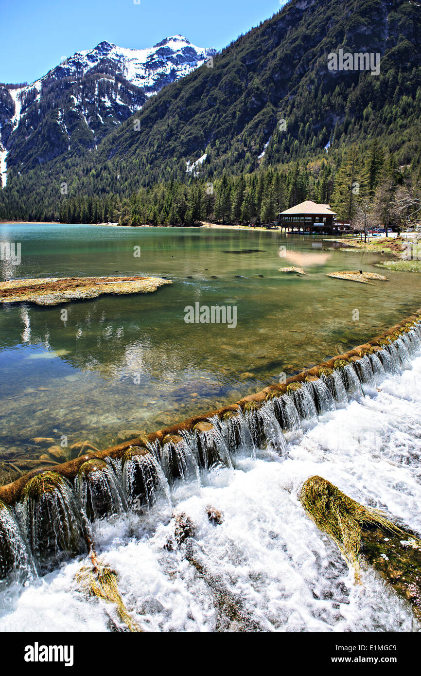 Lago di Dobbiaco alias Toblacher See in Dolomite Alps, South Tirol ...