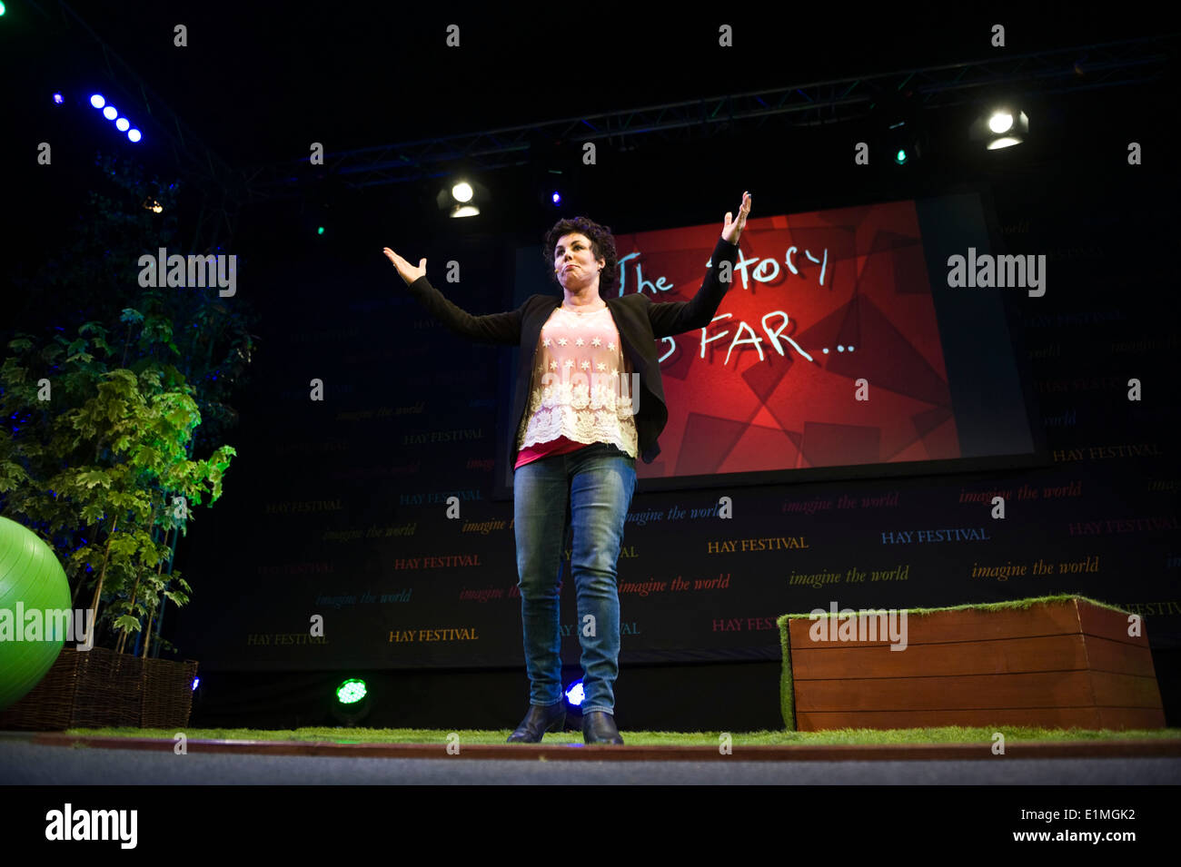 Ruby Wax performing her "Sane New World" show on stage at Hay Festival ...