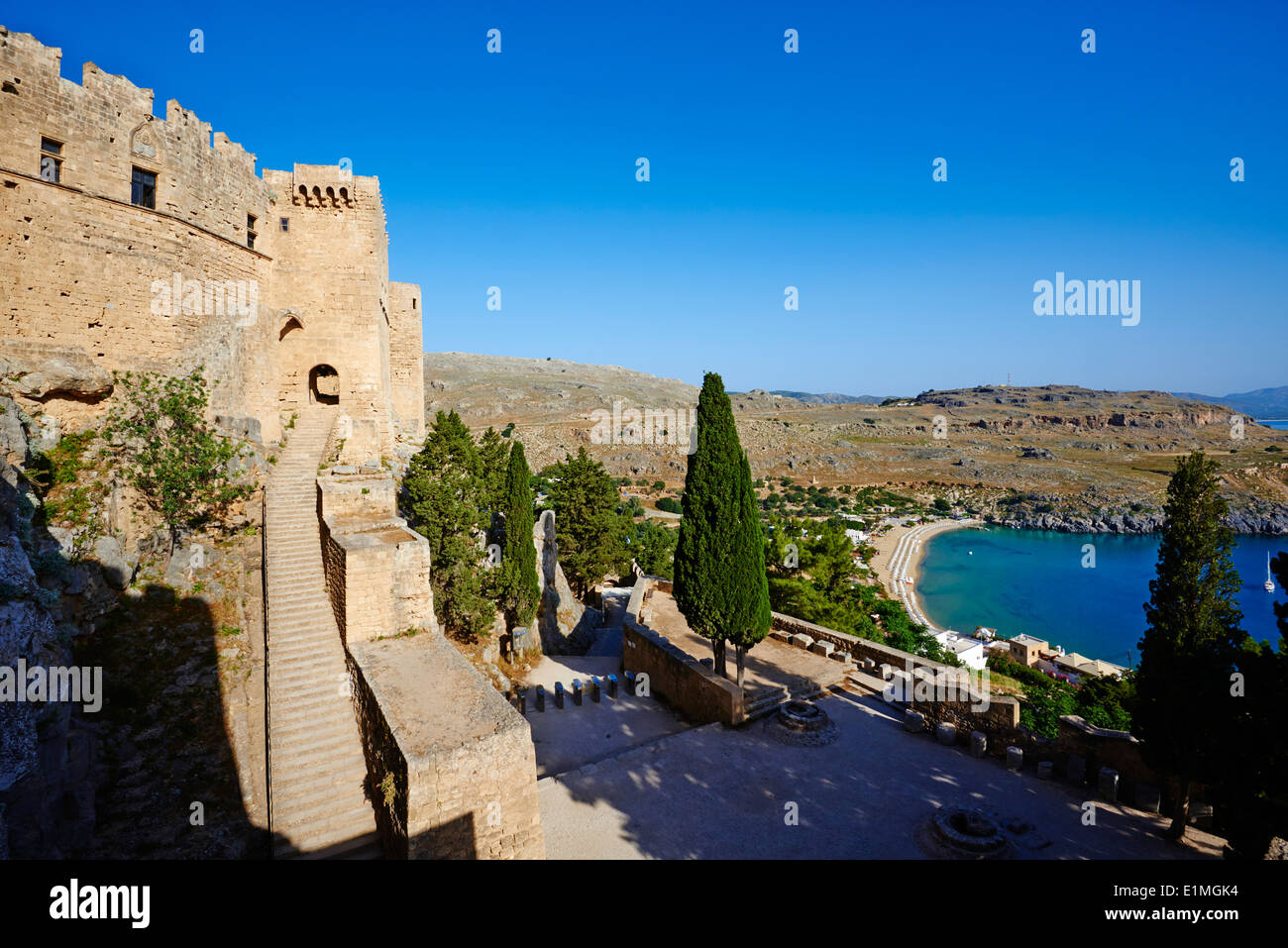 Greece, Dodecanese archipelago, Rhodes island, Lindos Fort Stock Photo ...