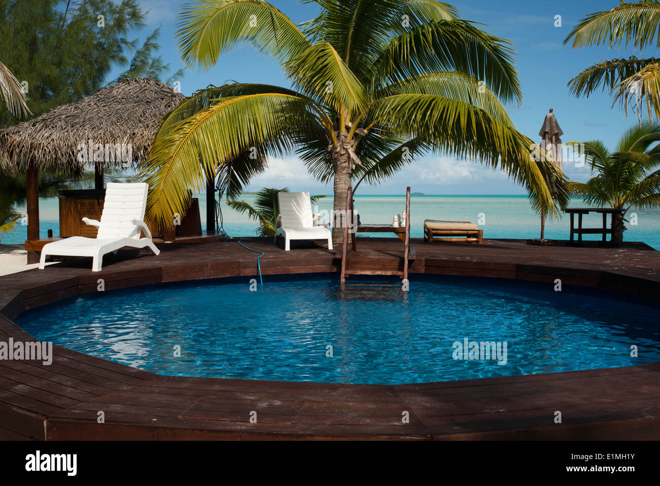 Aitutaki. Cook Island. Polynesia. South Pacific Ocean. Swimming pool of ...
