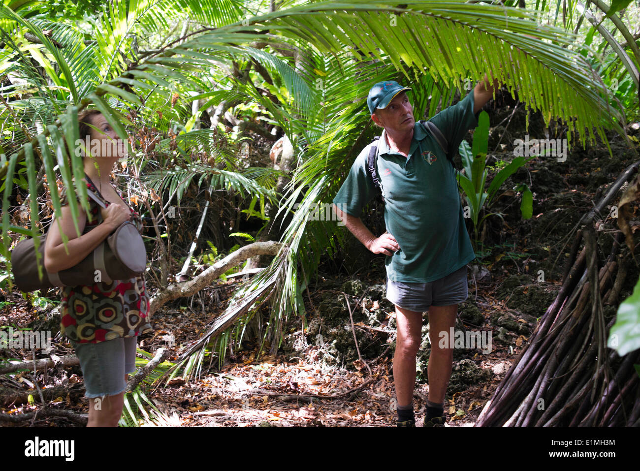 Atiu Island. Cook Island. Polynesia. South Pacific Ocean. A guide shows ...