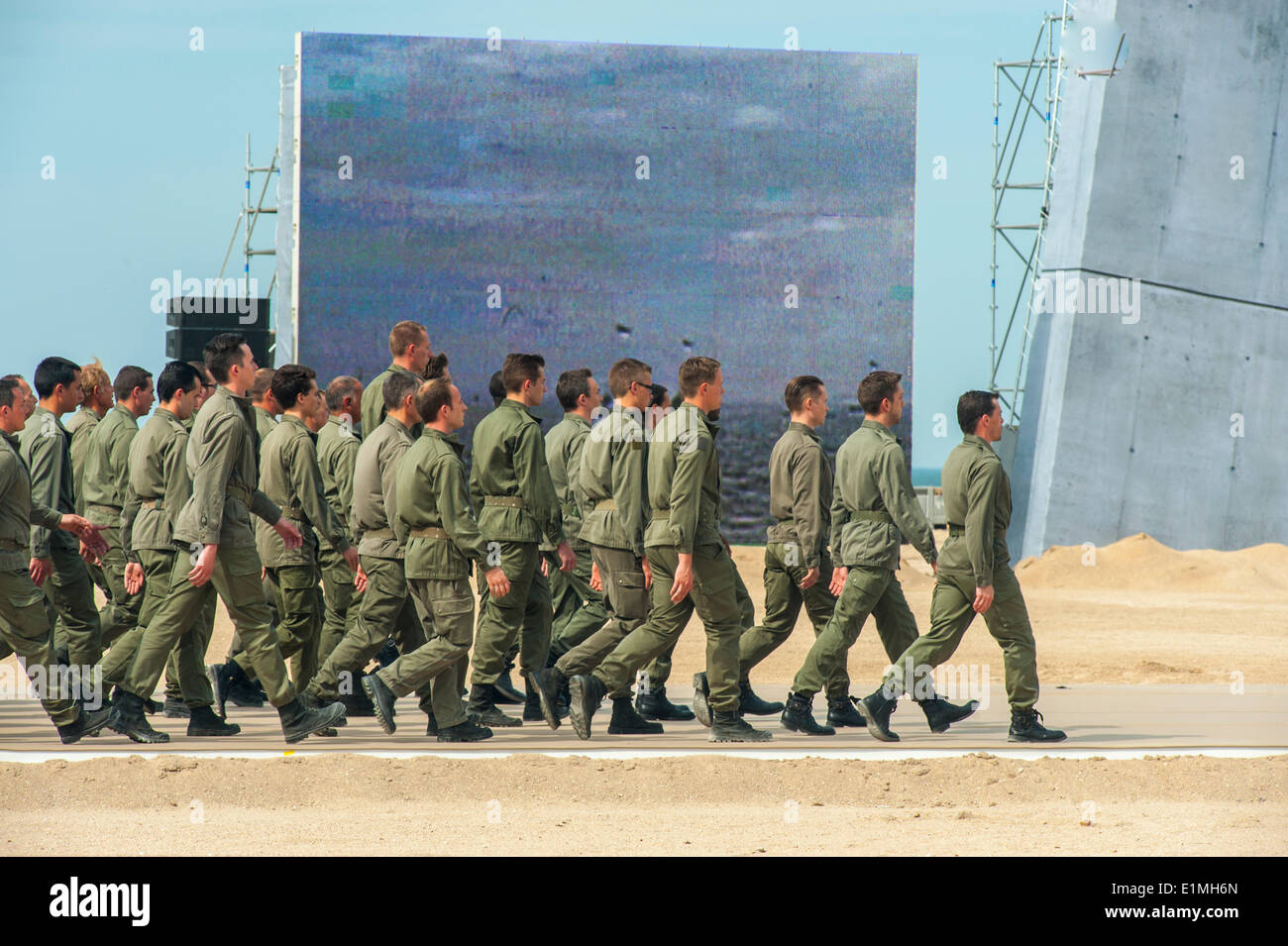 Ouistreham, Sword Beach, Normandy, France, Group of Actors in Army ...